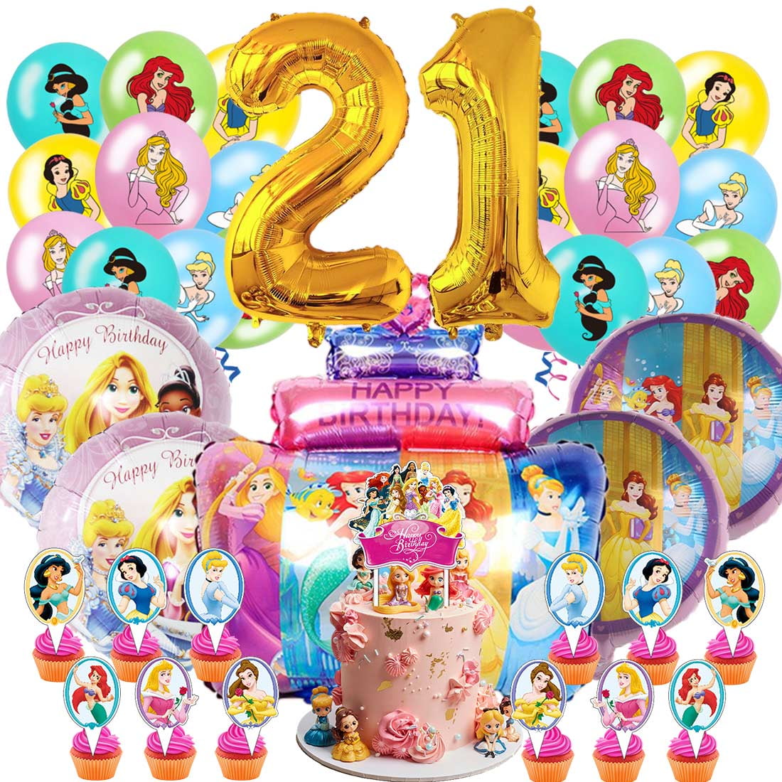 Disney Princess Party Supplies 21th Decor Kit Balloons Birthday Cake ...