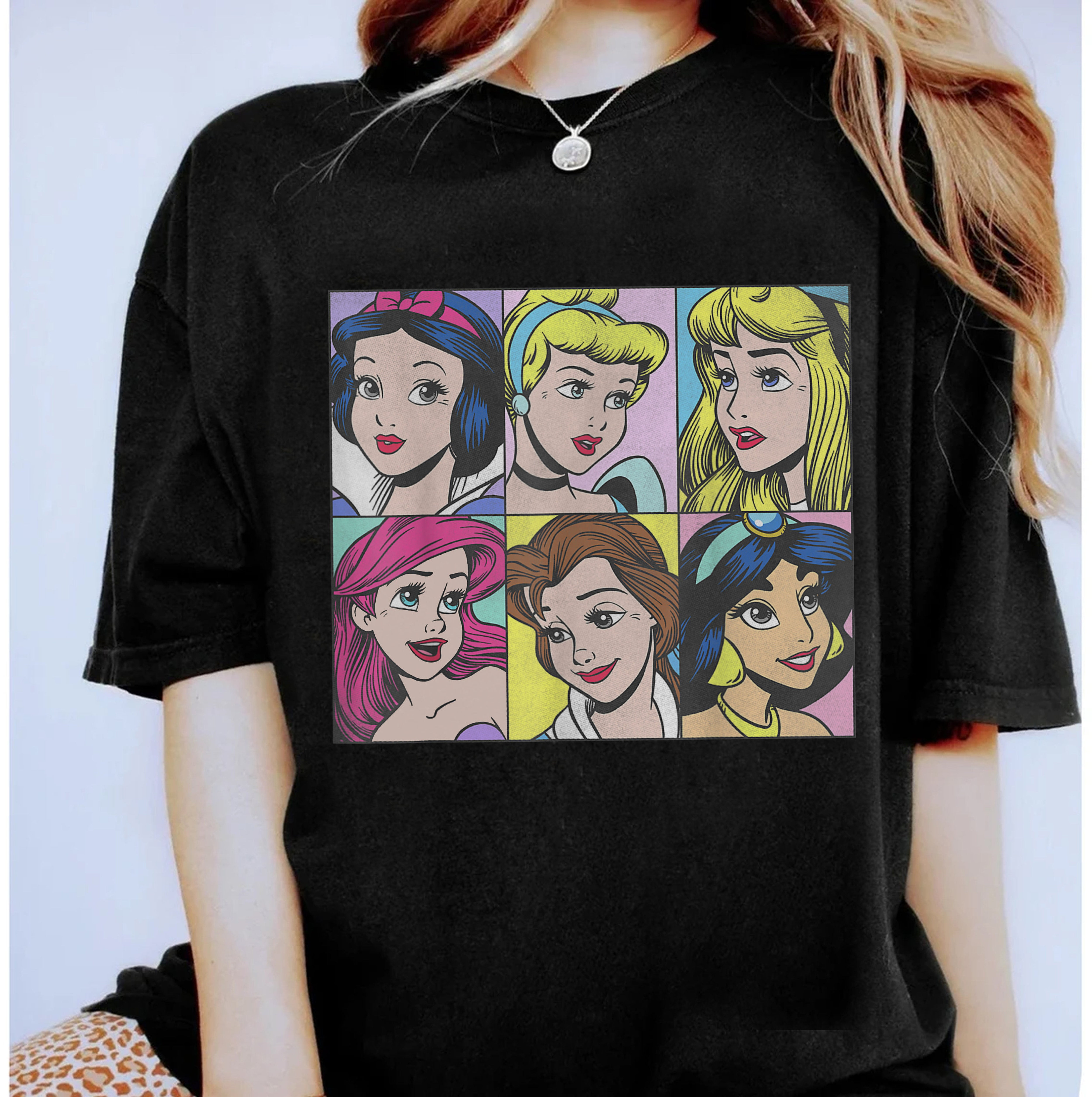 Disney Princess Pop Art Portraits Box Up Shirt, Snow White Cinderella Aurora Ariel Belle Jasmine ...