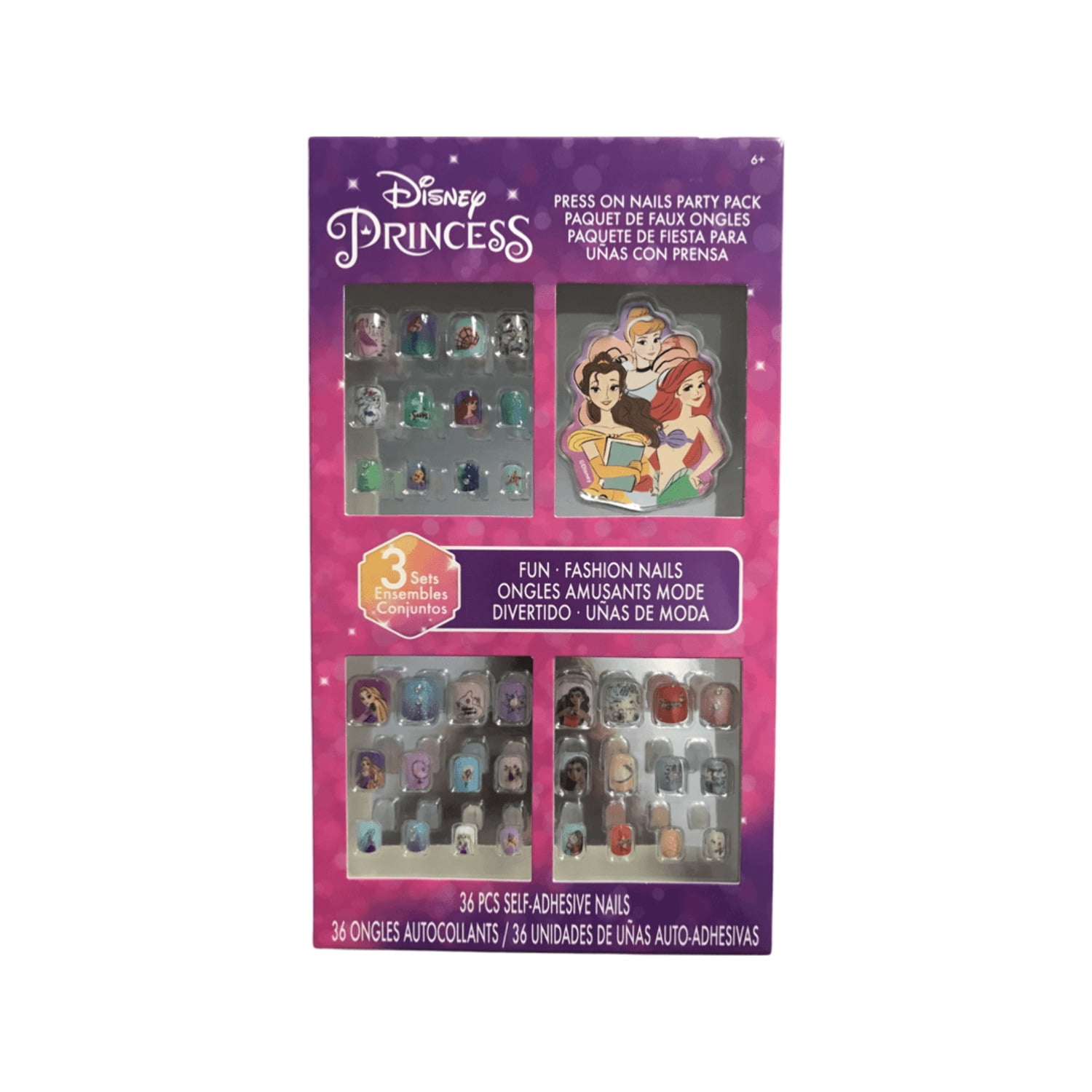 Princess 36pk Press on Nails w/ File in Box in Display - Walmart.com