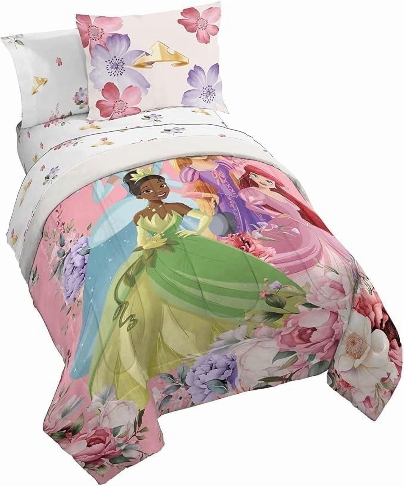 Disney Princess Pretty Floral 7 Piece Full Size Kids Bed Set with Shams ...
