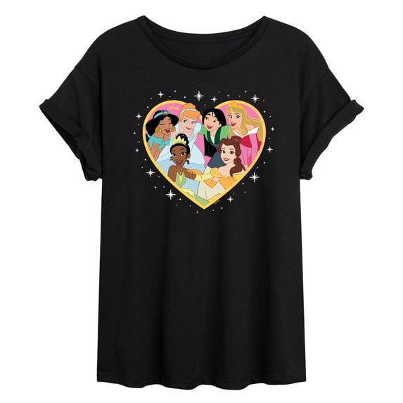 Disney Princess - Princess Group Heart - Juniors Oversized Graphic T ...
