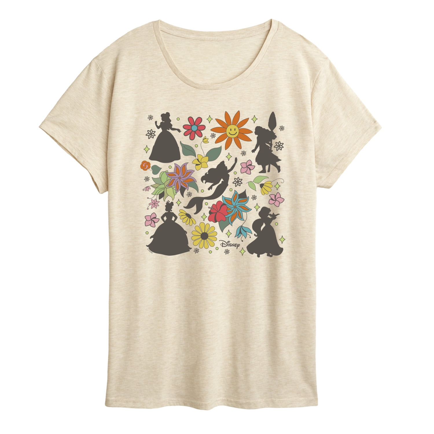 Disney Princess - Princess Silhouettes Flowers- Women's Short Sleeve ...