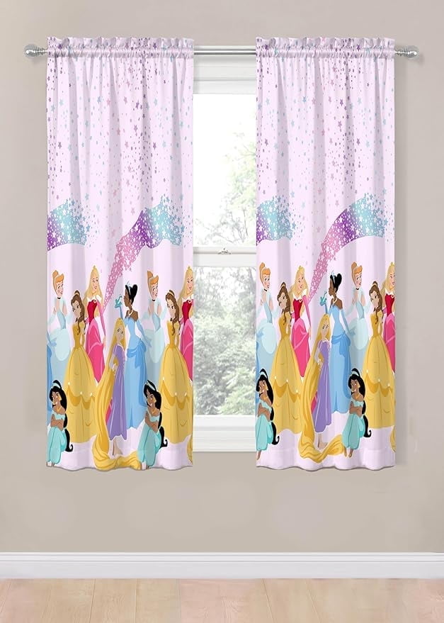 Disney Princess Rainbow Stars 2 Panels Drapes Set - 63 Inch Long - Girl ...