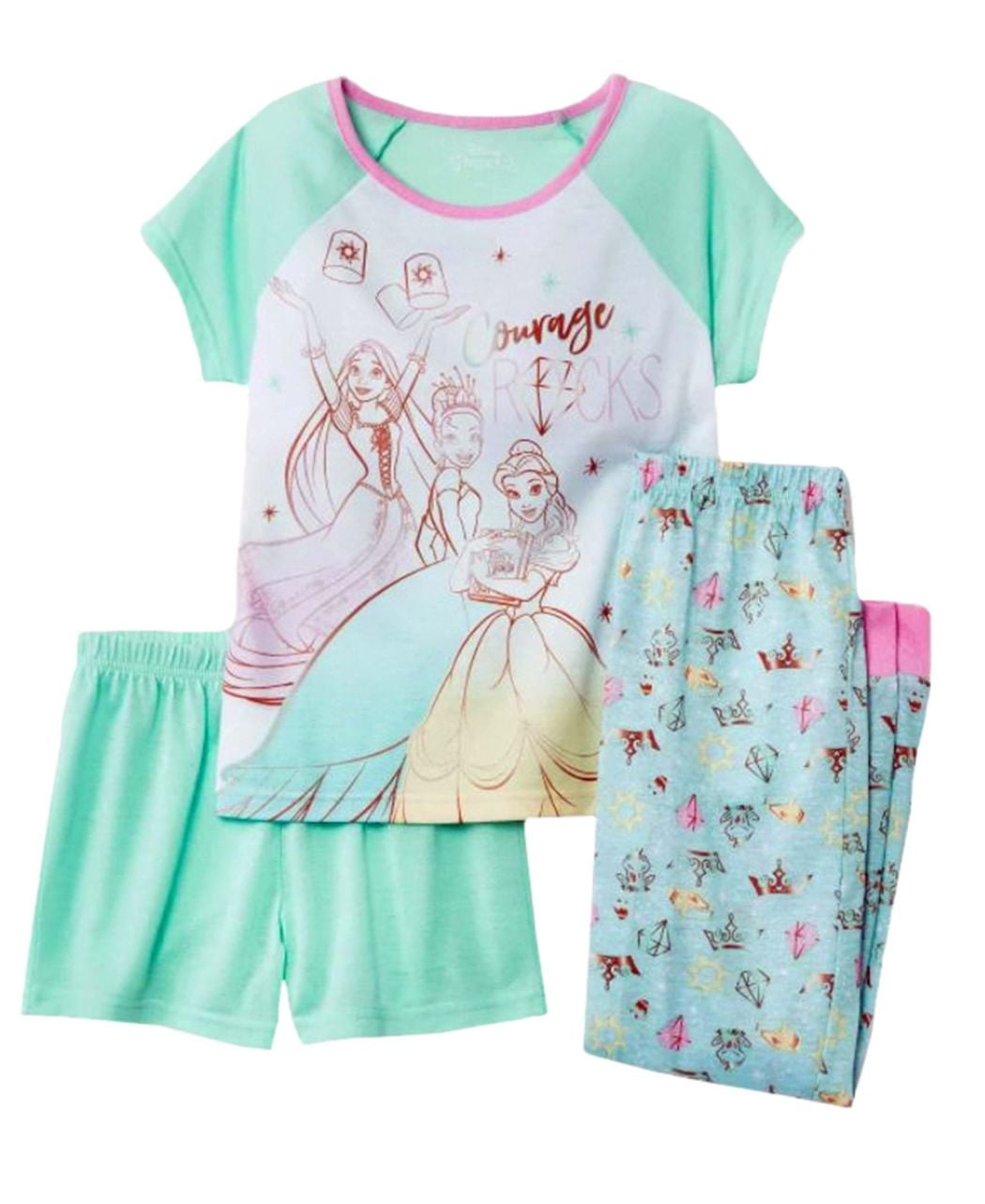 Disney Princess Rapunzel, Tiana and Belle Girl's 3-Piece Pajama Set ...