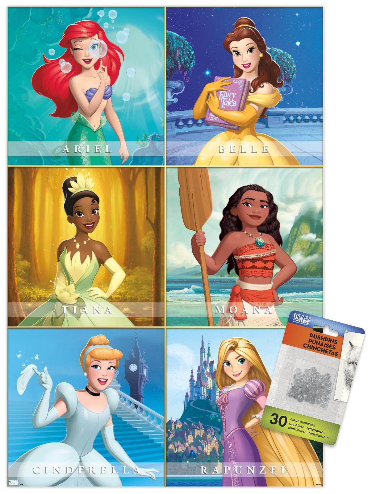 Disney Princess - Scenic Grid Wall Poster with Push Pins, 14.725" x 22. ...