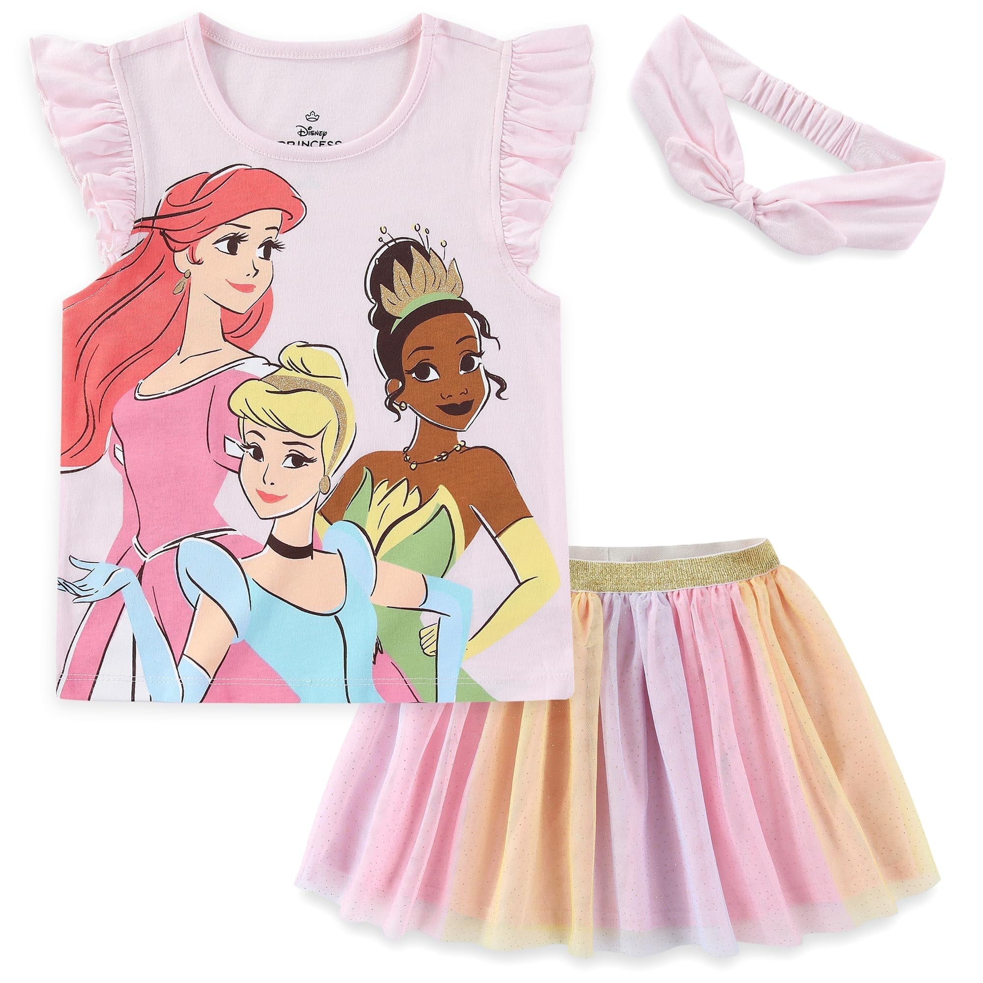 Disney Princess Short Sleeve Shirt and Tulle Tutu Skirt with Headband ...