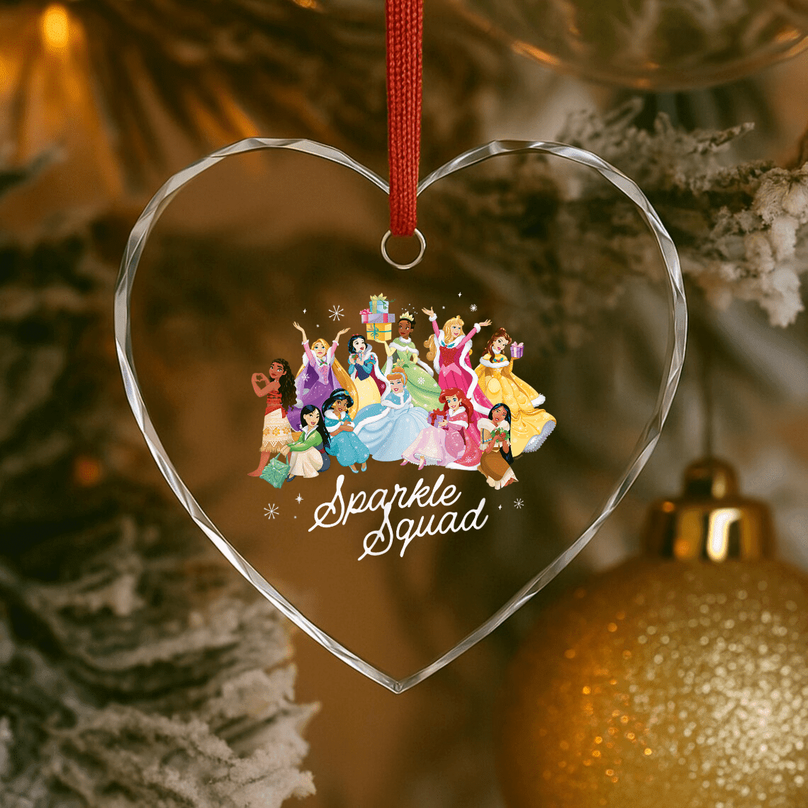 Disney Princess Sparkle Squad Noel Gifts Winter Ornament, HEART Glass ...