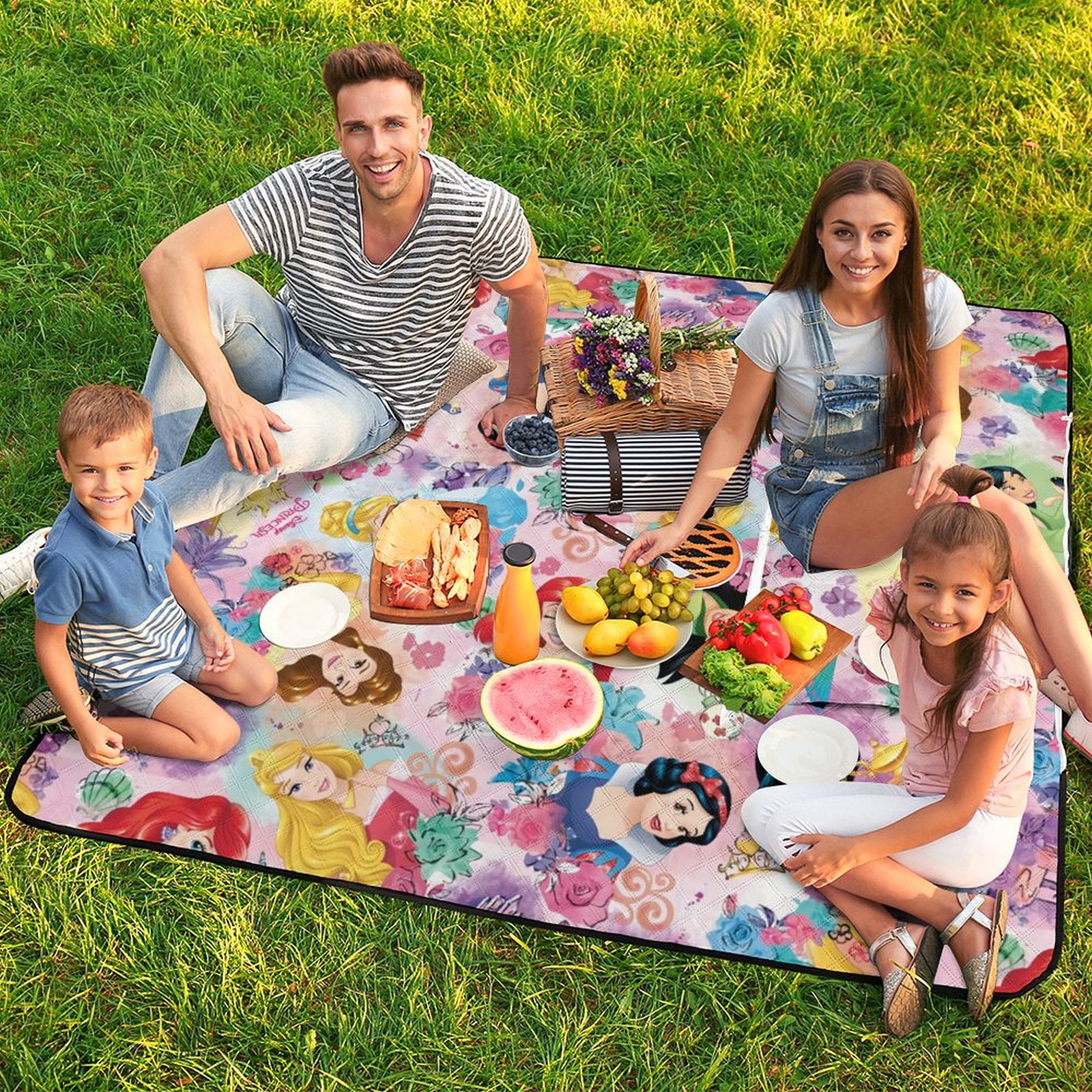 Disney&Princess Squad Group Flowers Picnic Blanket Outdoor Extra Large ...