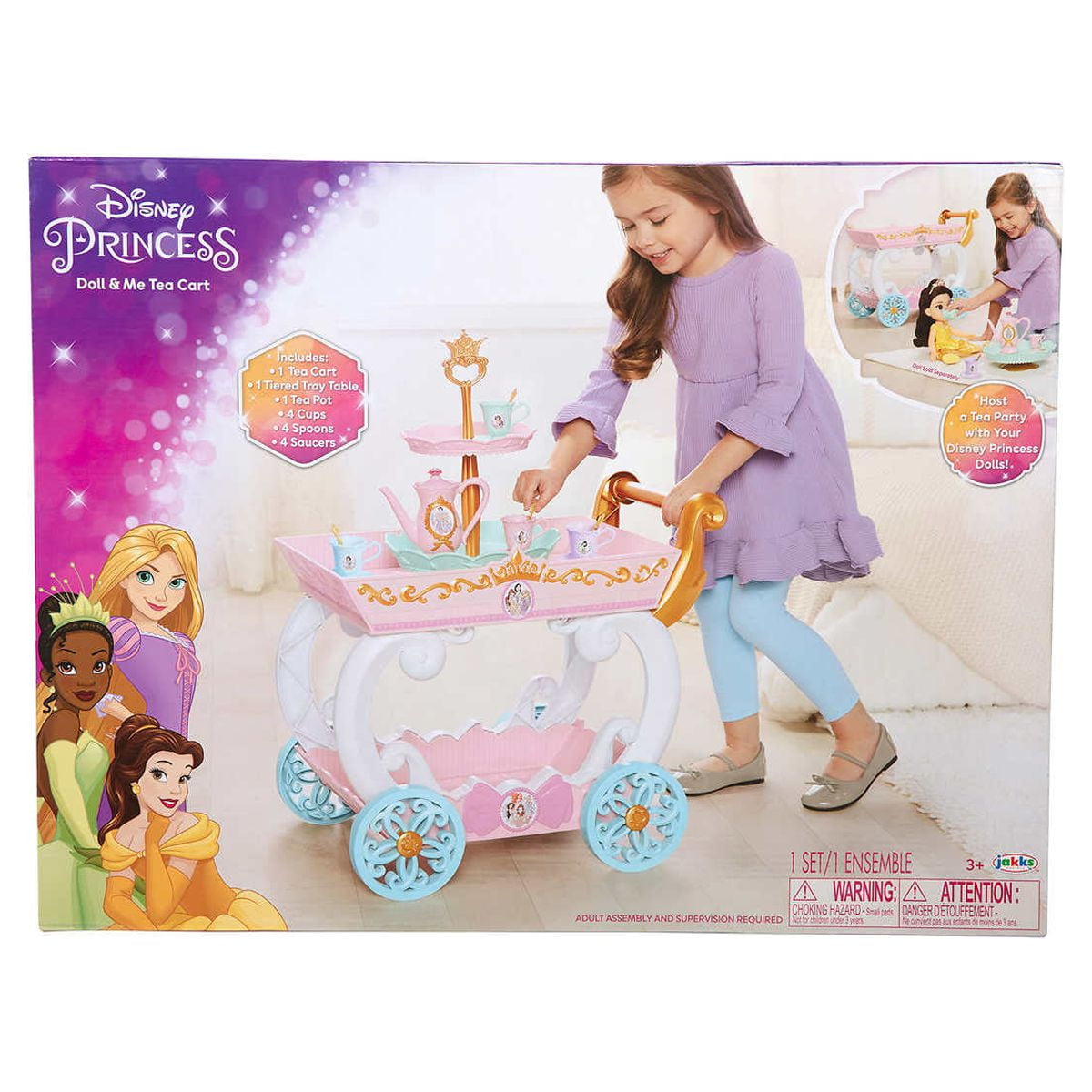 Disney Princess Doll and Tea Play Set with Tea Cart & 15-Piece Party ...