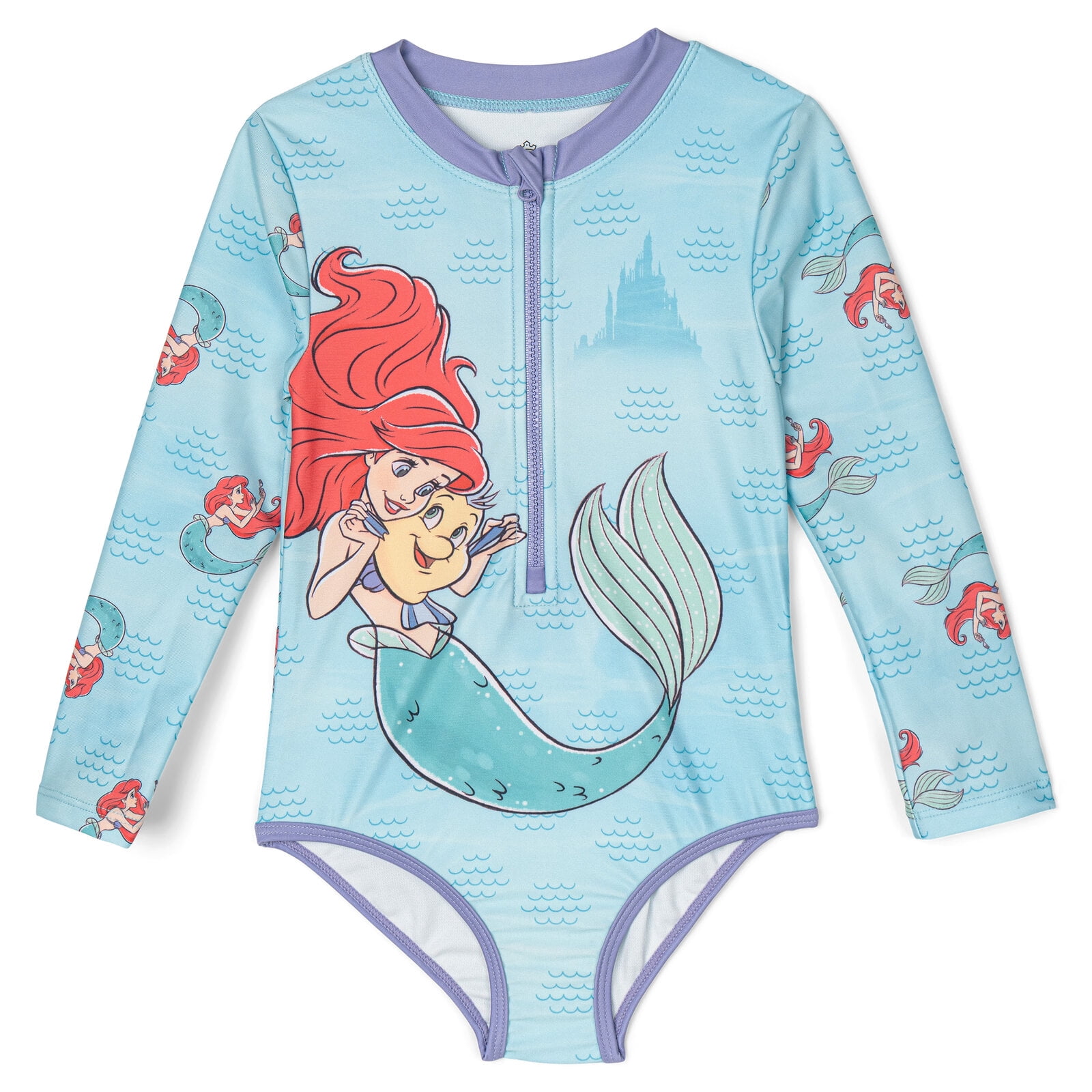 Disney Princess The Little Mermaid Ariel Half Zip One Piece Bathing ...