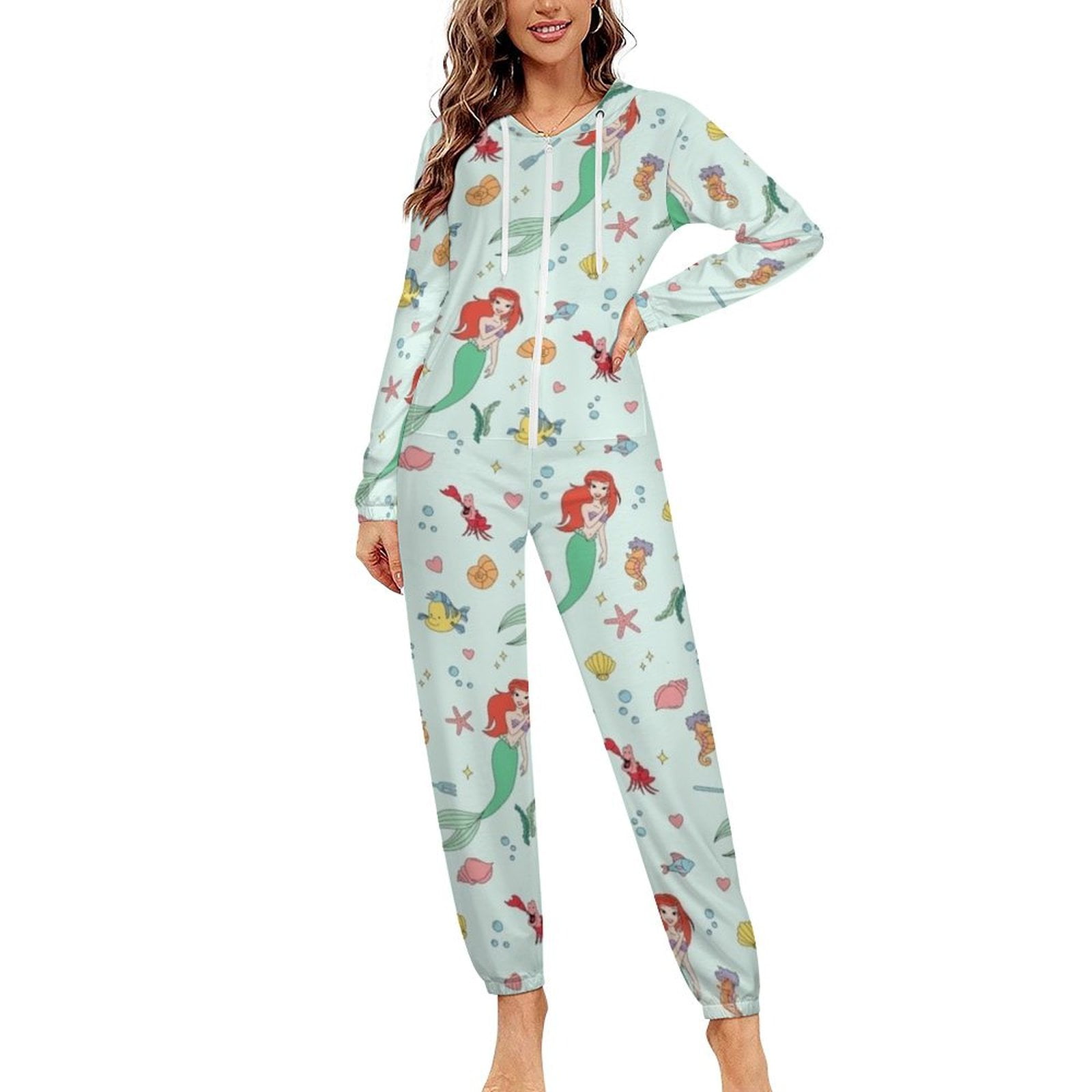 Disney Princess The Little Mermaid Ariel Hood zipper one-piece pajamas ...