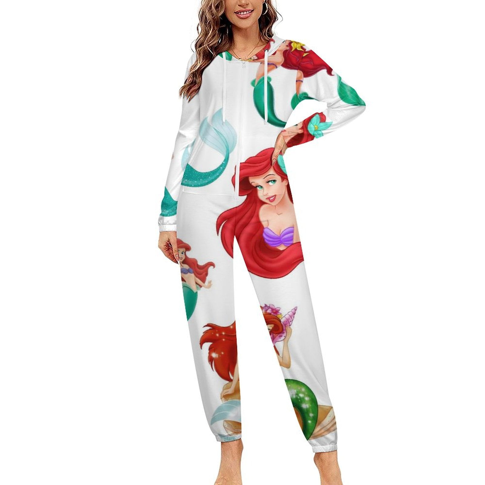 Disney Princess The Little Mermaid Ariel Hood zipper one-piece pajamas ...