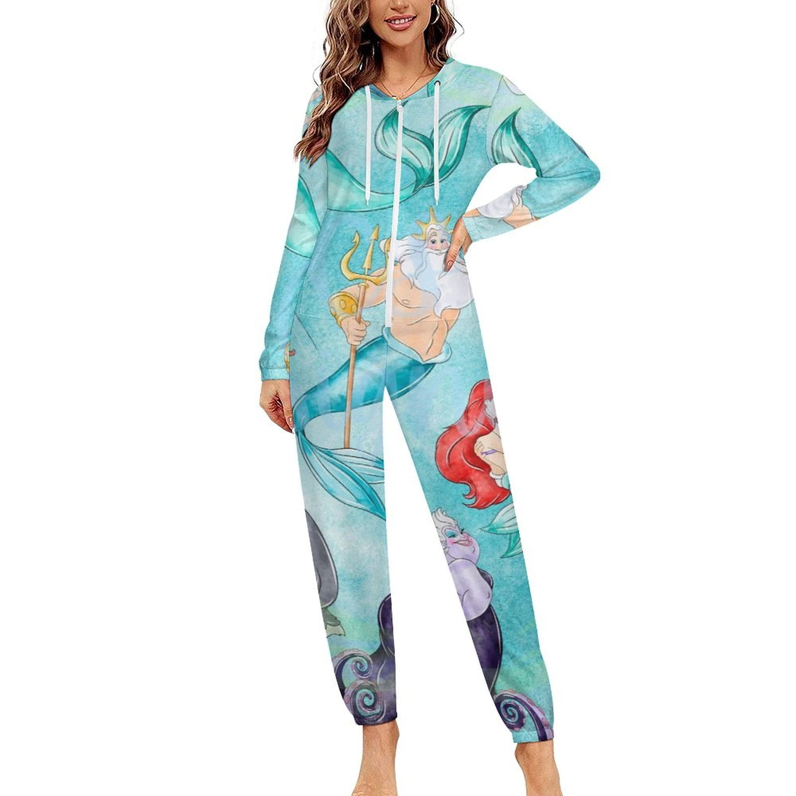Disney Princess The Little Mermaid Ariel Hood zipper one-piece pajamas ...
