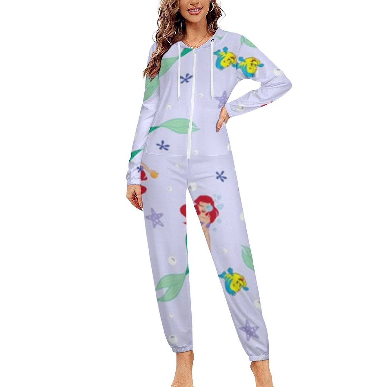 Disney Princess The Little Mermaid Ariel Hood zipper one-piece pajamas ...