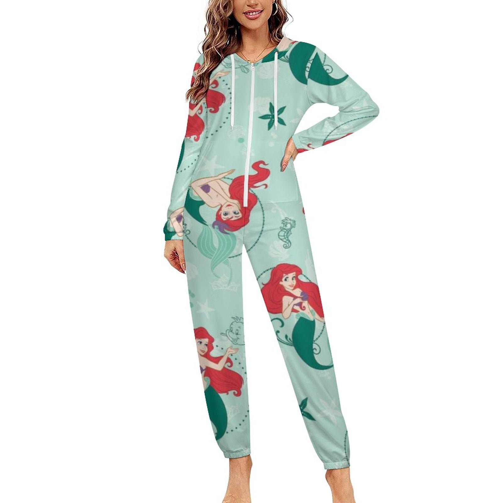 Disney Princess The Little Mermaid Ariel Hood zipper one-piece pajamas ...