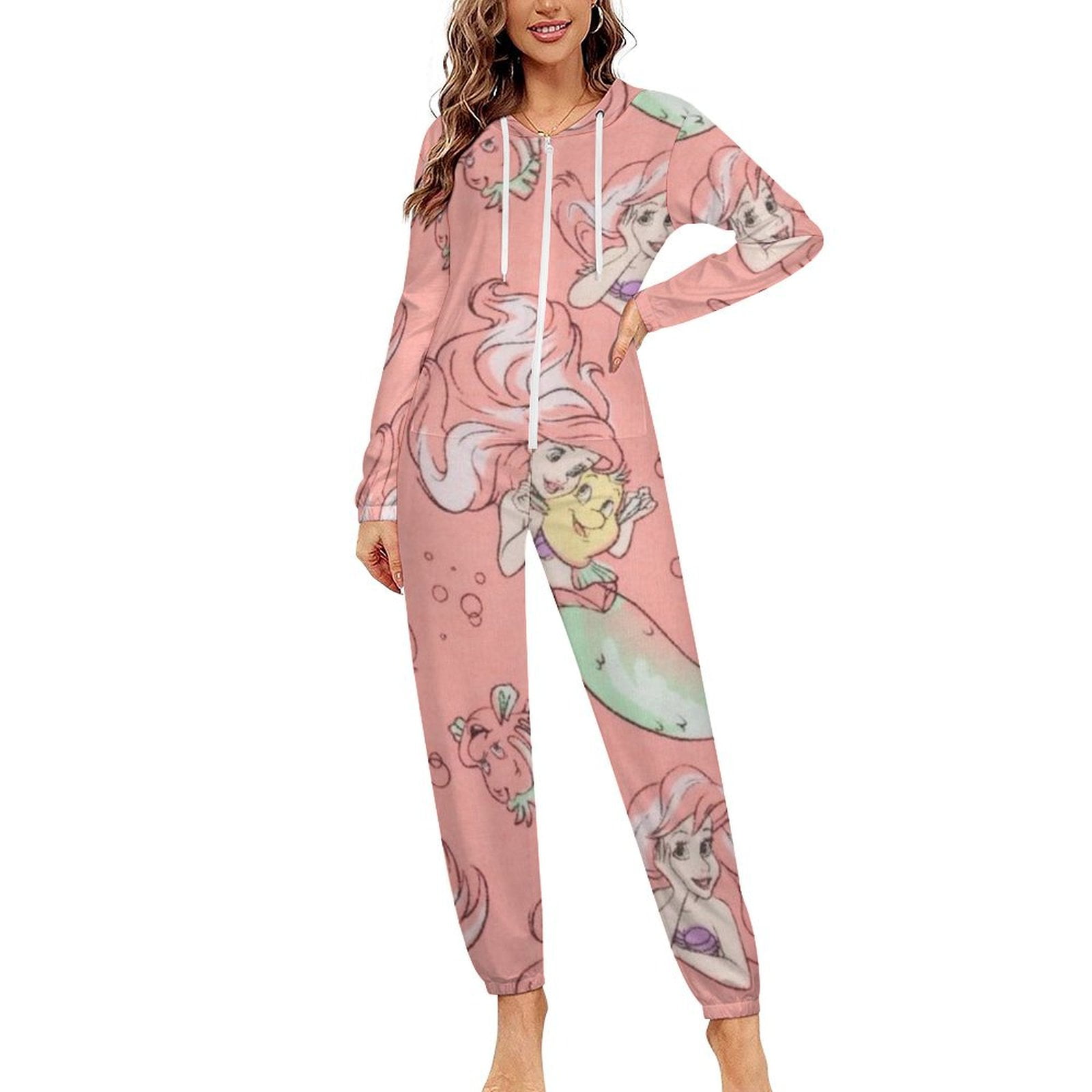 Disney Princess The Little Mermaid Ariel Hood zipper one-piece pajamas ...