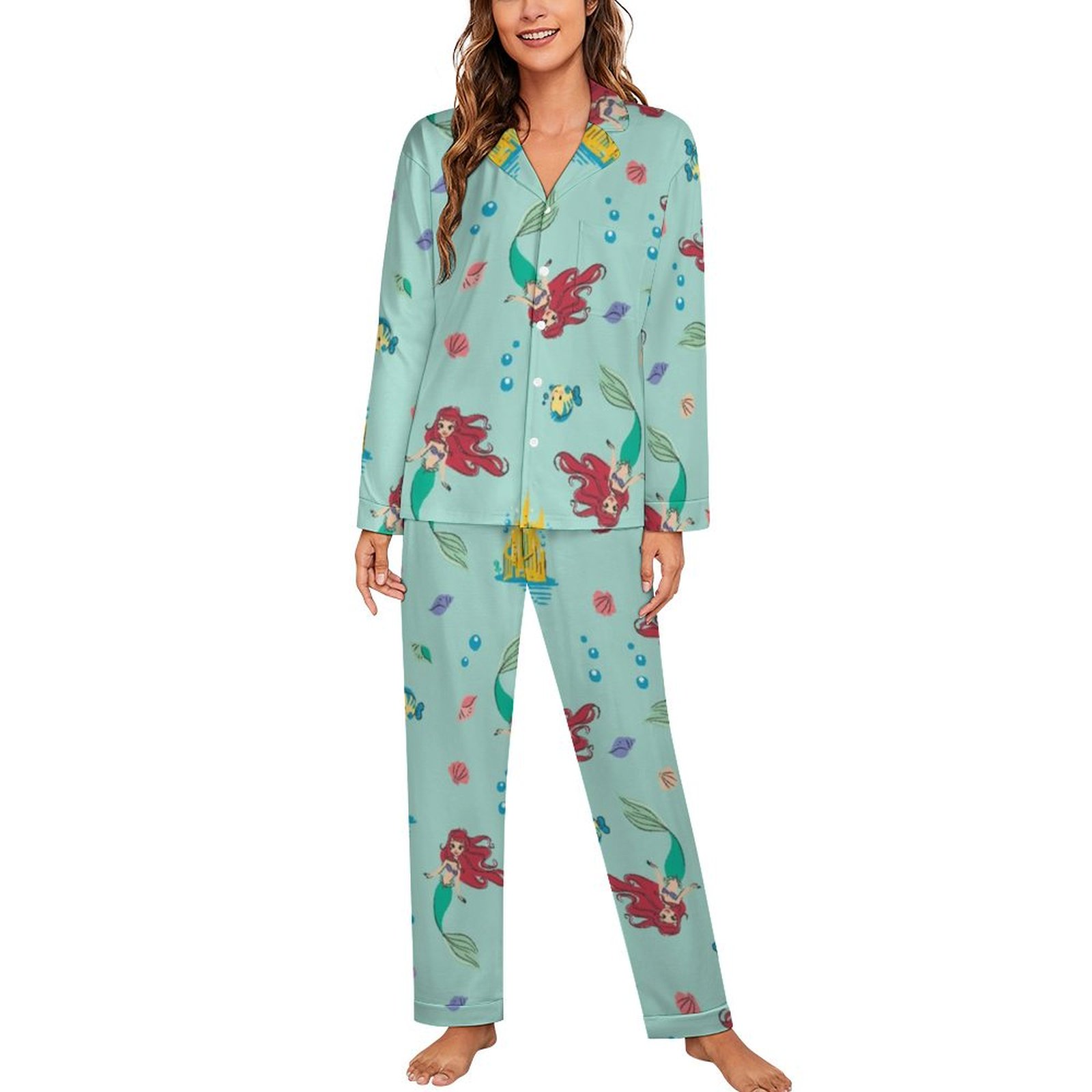 Disney Princess The Little Mermaid Ariel Women's Long Sleeve Cuban Tie ...