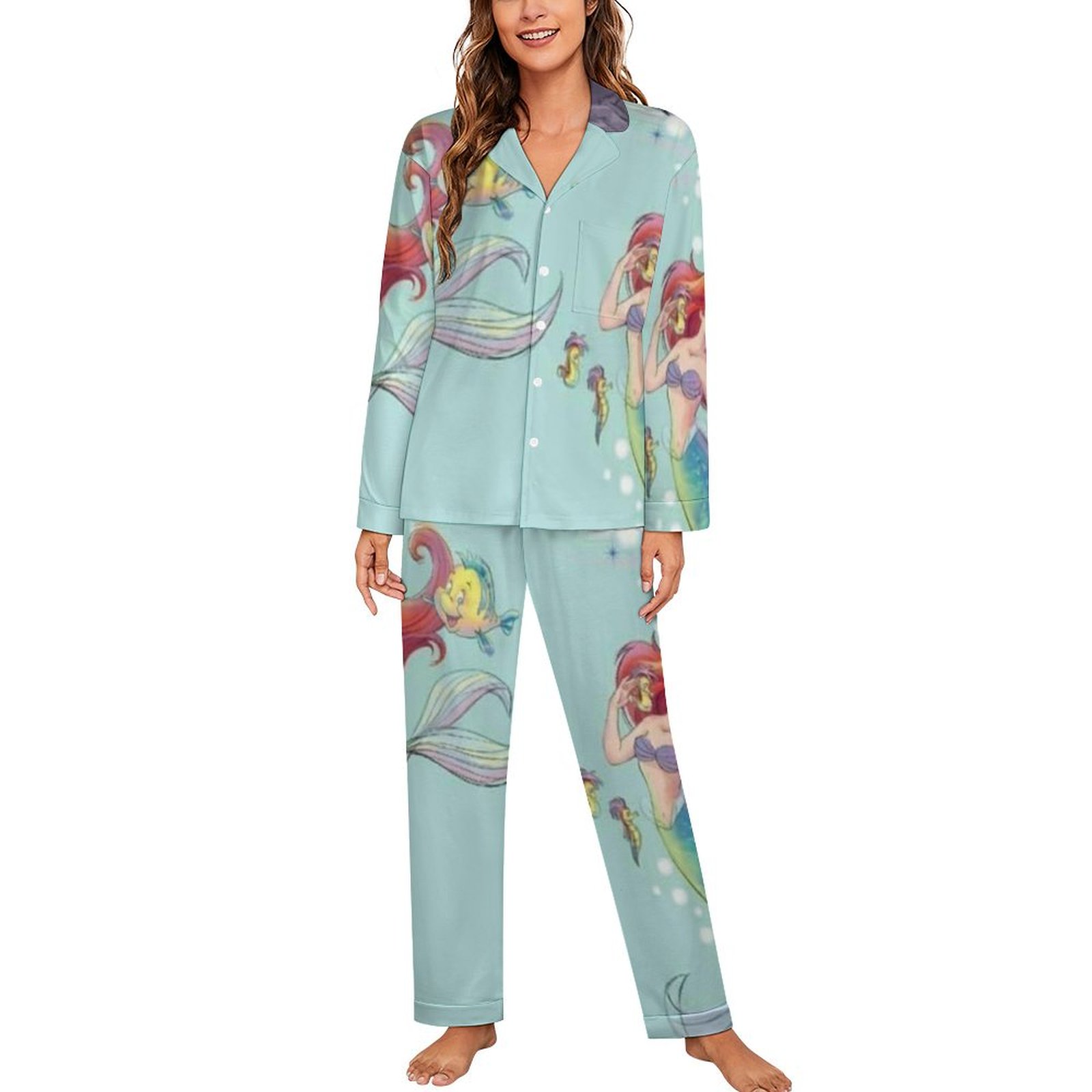 Disney Princess The Little Mermaid Ariel Women's Long Sleeve Cuban Tie ...