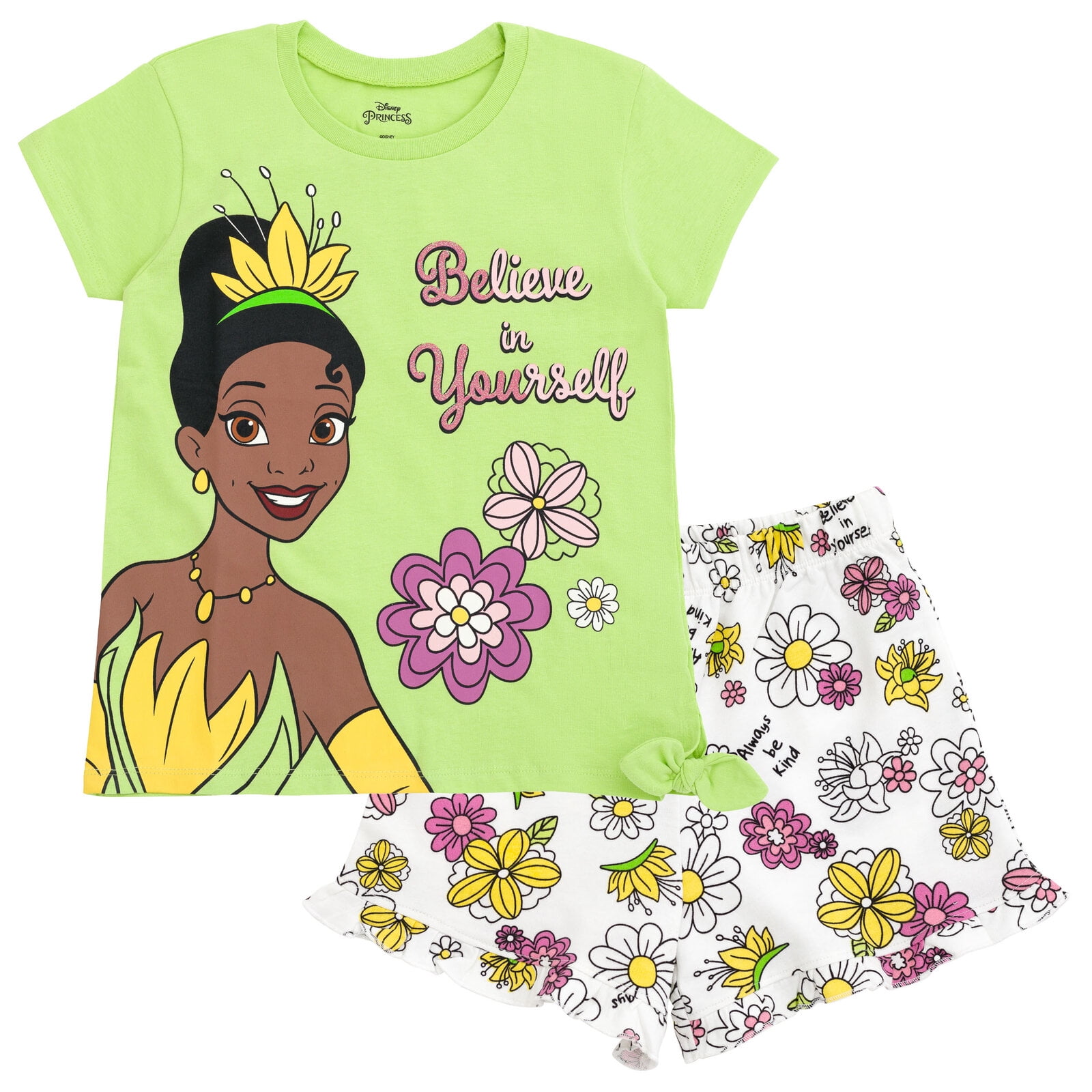 Disney Princess Tiana Floral Big Girls T-Shirt and French Terry Shorts ...
