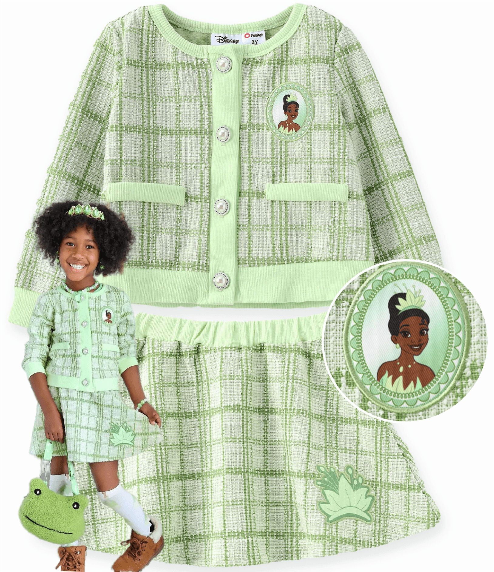 Disney Princess Tiana Girls Skirts Set Preppy Plaid Tweed Jackets and ...