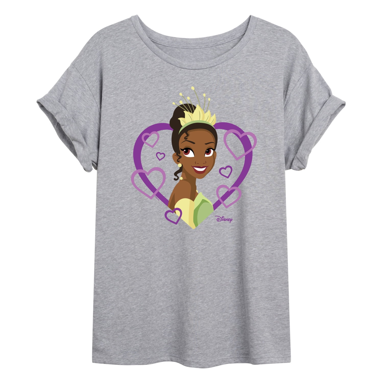 Disney Princess - Tiana Hearts - Juniors Oversized Graphic T-Shirt ...