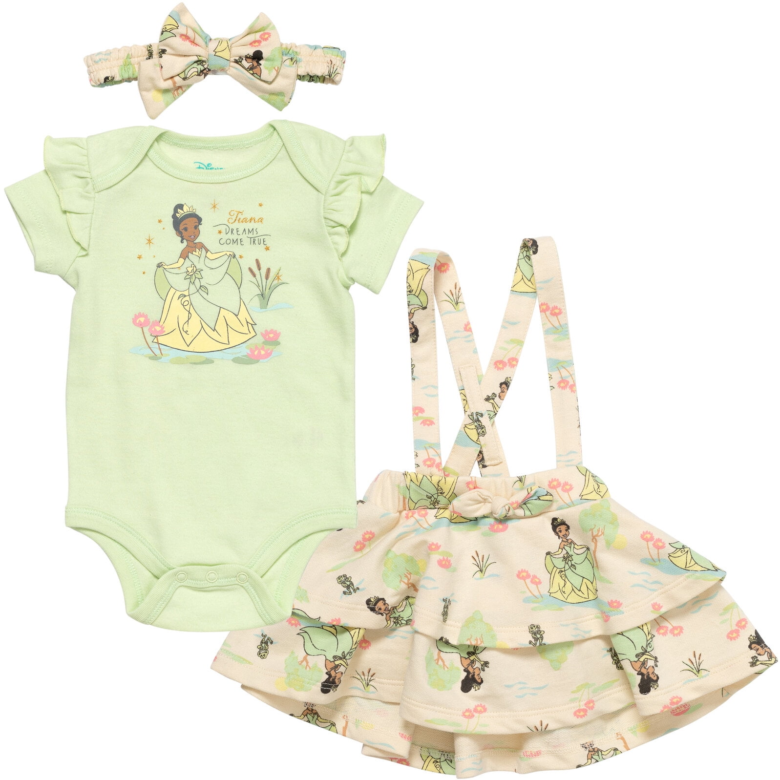 Disney Princess Tiana 3 Piece Infant Girls Outfit Set: Bodysuit, Jumper ...