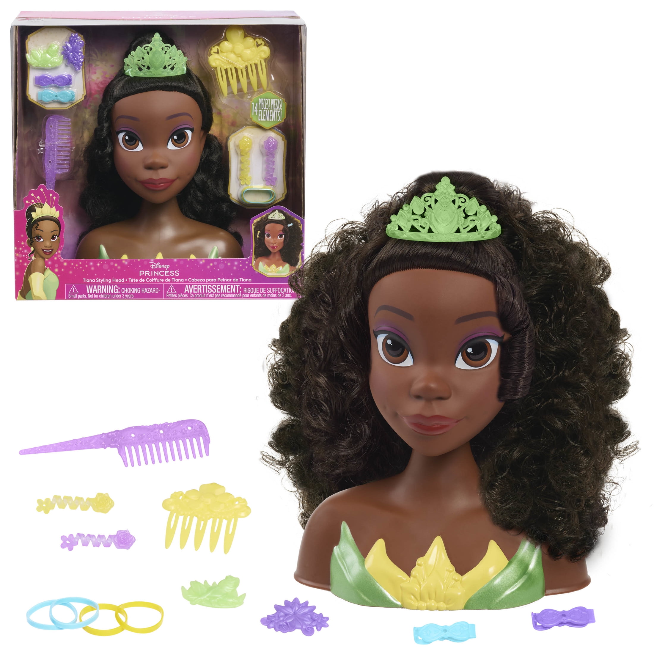 Disney Princess Tiana Hair Salon Styling Head, 14-Piece Pretend Play ...