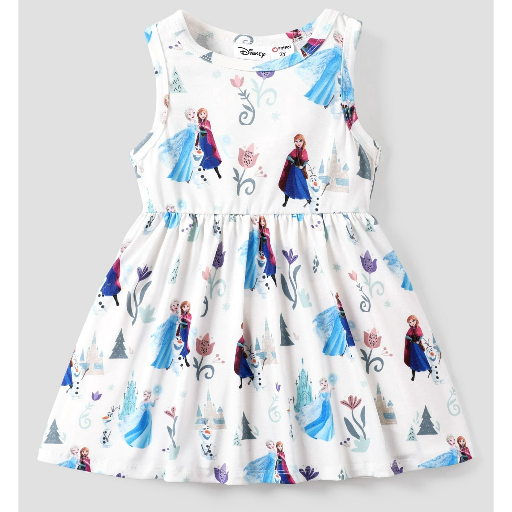 Disney Princess Toddler Girl Dresses Frozen Elsa Anna Print Sleeveless ...