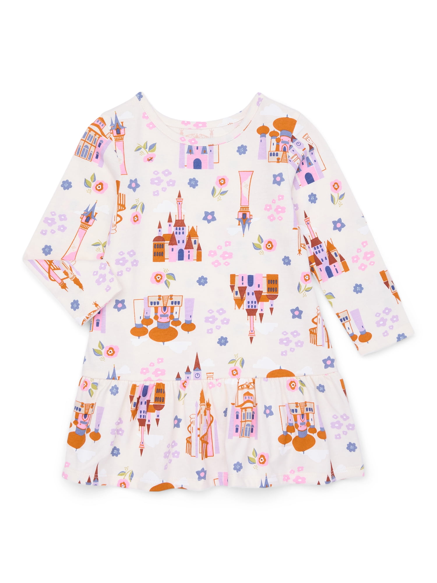 Disney Princess Toddler Girls Castle Print Drop Waist Dress with Long ...