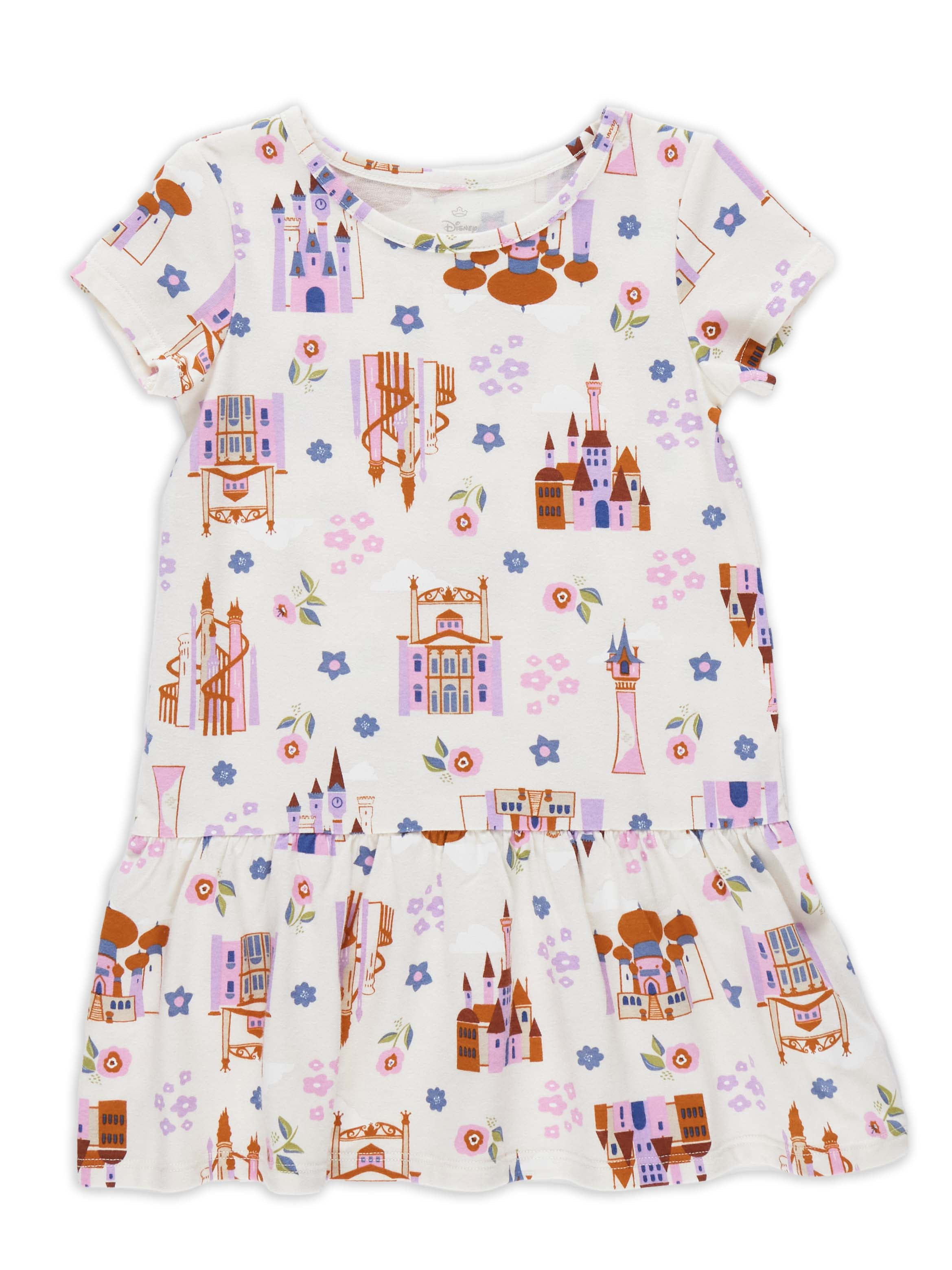 Disney Princess Toddler Girl Drop Waist Dress, Short Sleeve, All Over ...