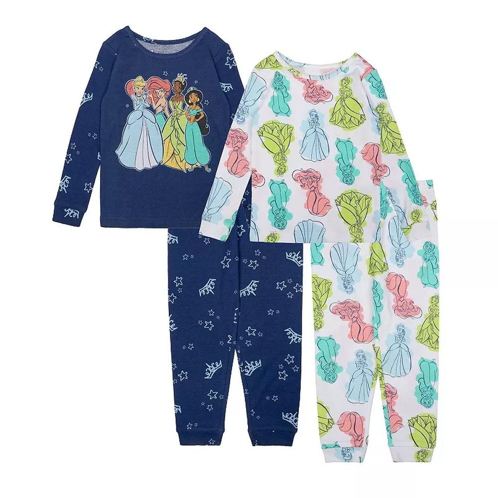 Disney Princess Toddler Girl's Long-Sleeved 4-Piece Character Pajama ...