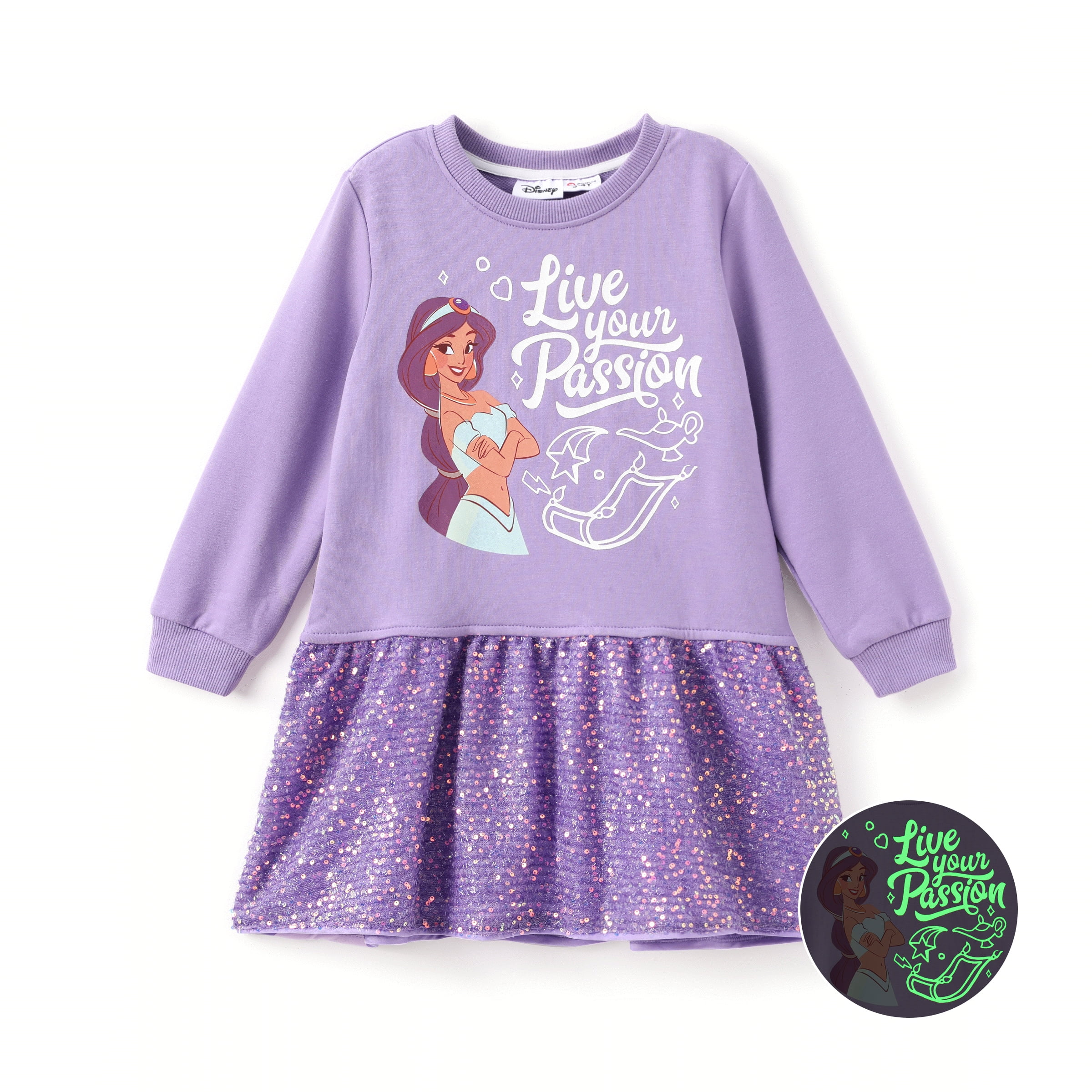 Disney Princess Toddler Girls Dresses Jasmine Graphic Glow In The Dark ...