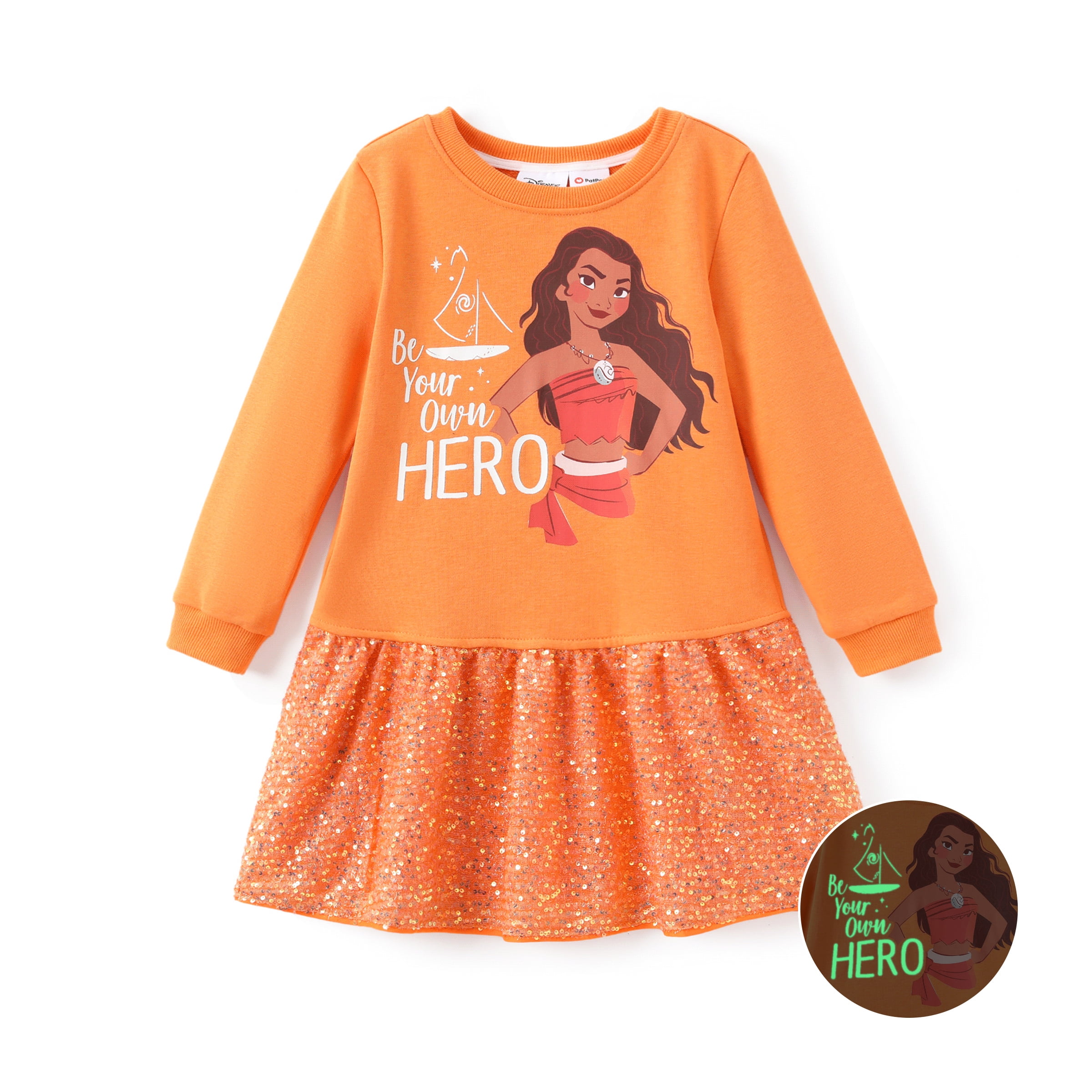 Disney Princess Toddler Girls Dresses Moana Graphic Glow In The Dark ...