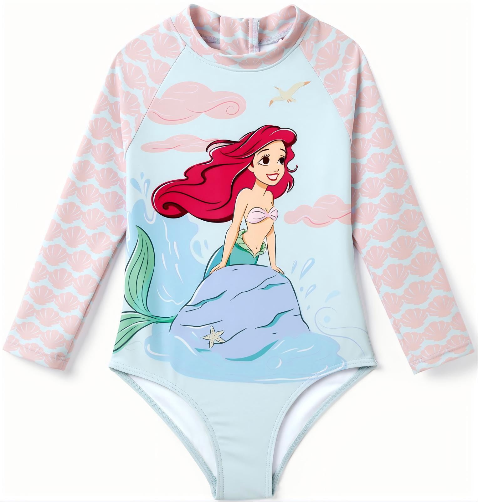 Disney Princess Toddler Girls One-Piece Swimsuit Ariel Rash Guard ...