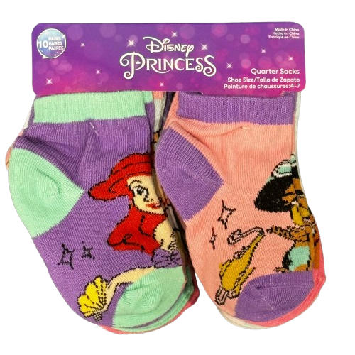 Disney Princess Toddler Girls Quarter Socks, 10-Pack, Sizes 4-7 ...