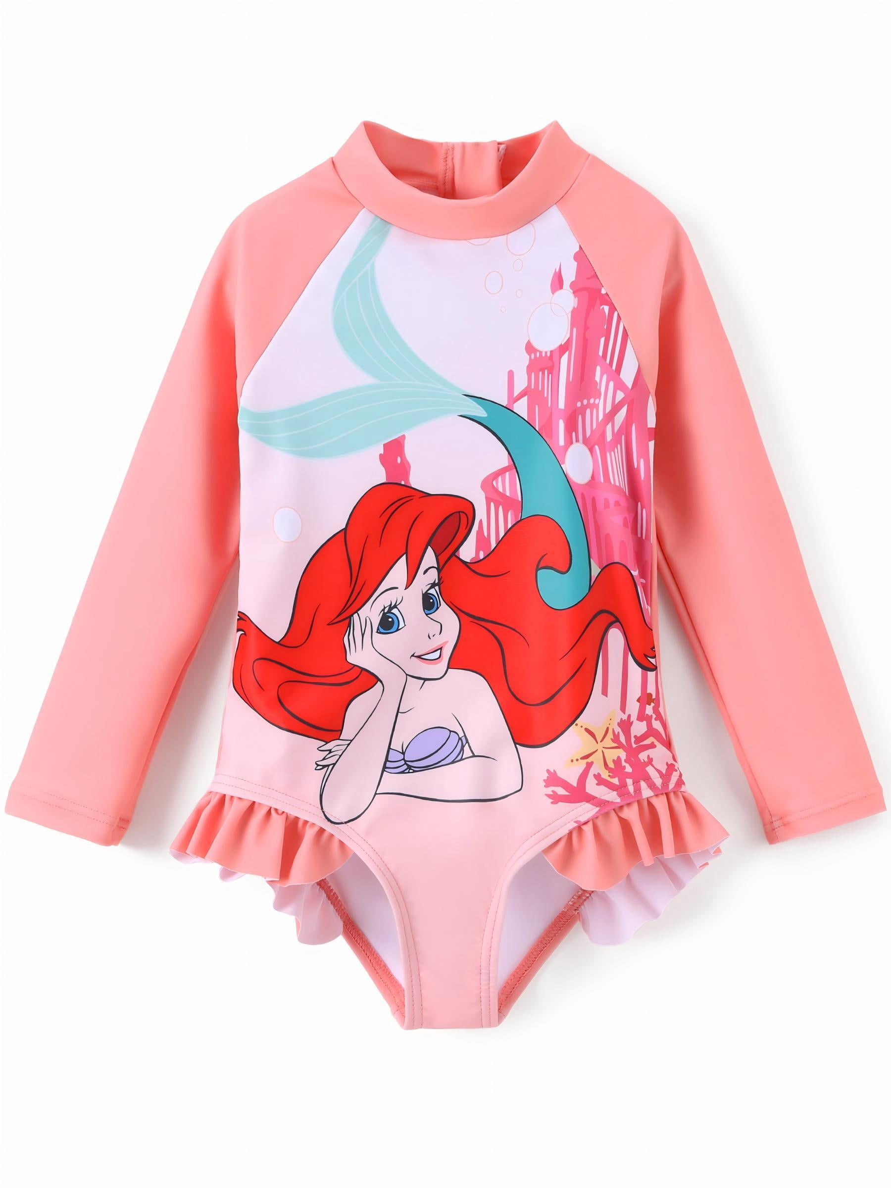 Disney Princess Toddler Girls Swimsuit Ariel Summer Vacation Rash Guard ...