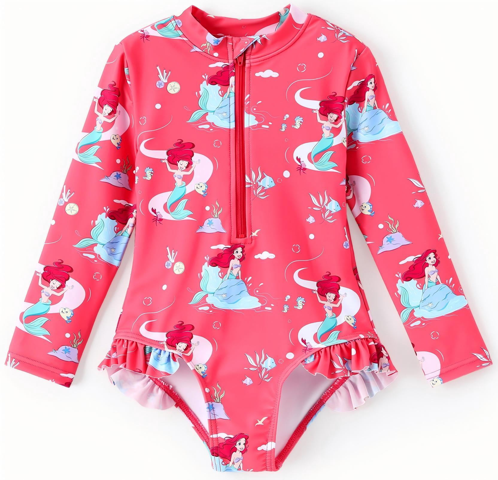Disney Princess Toddler Girls Swimsuits Ariel Zipper Rash Guard One ...