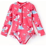 Disney Princess Toddler Girls Swimsuits Ariel Zipper Rash Guard One ...