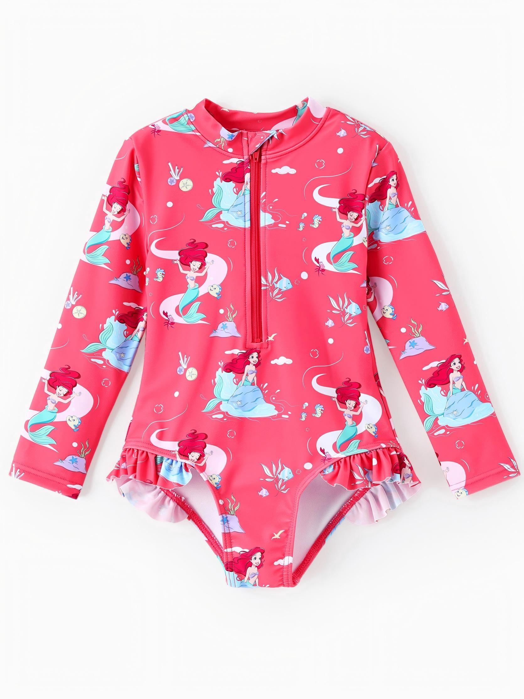Disney Princess Toddler Girls Swimsuits Ariel Zipper Rash Guard One ...