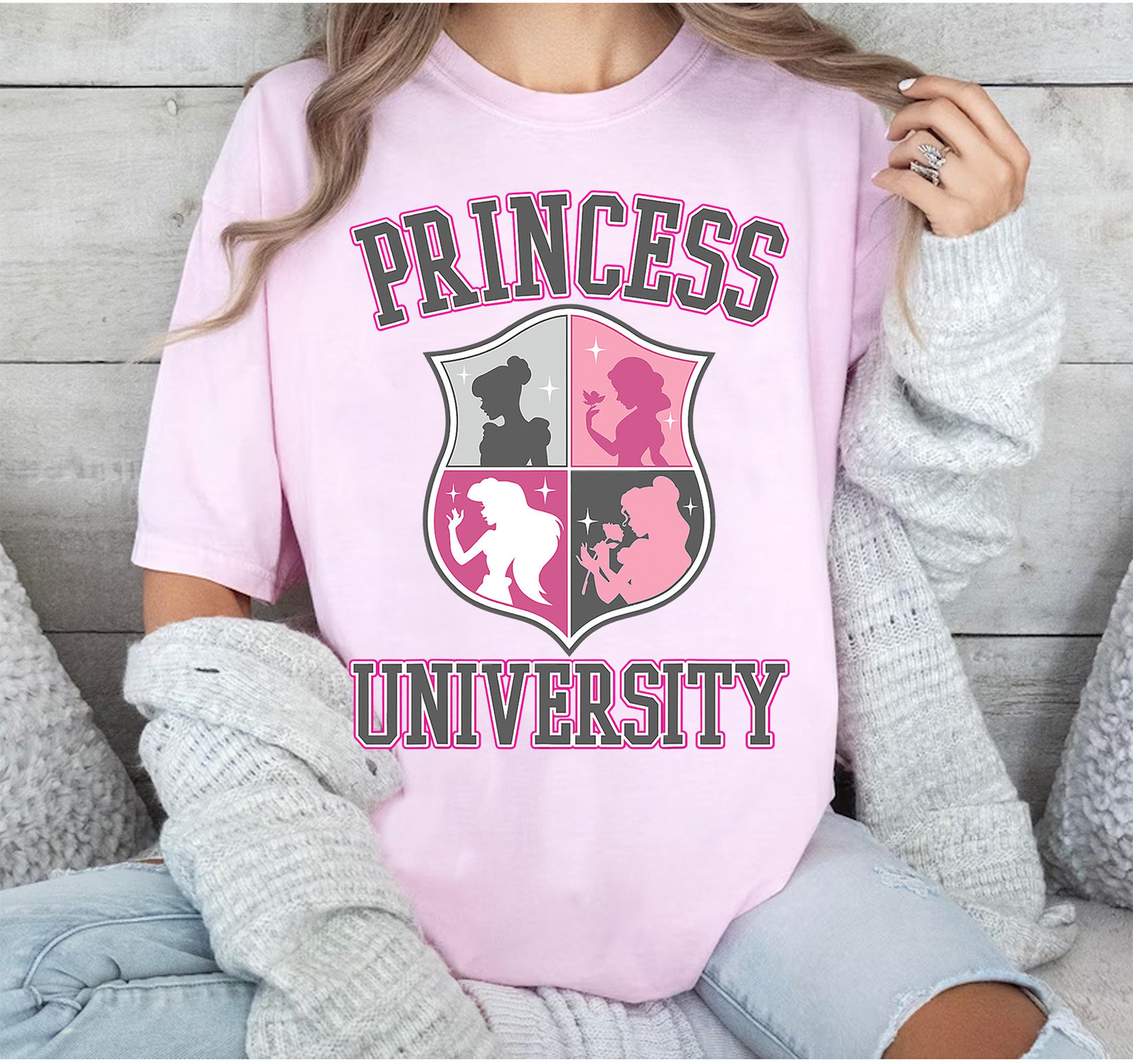 Disney Princess University College Text Logo Graphic Shirt, Disneyland ...
