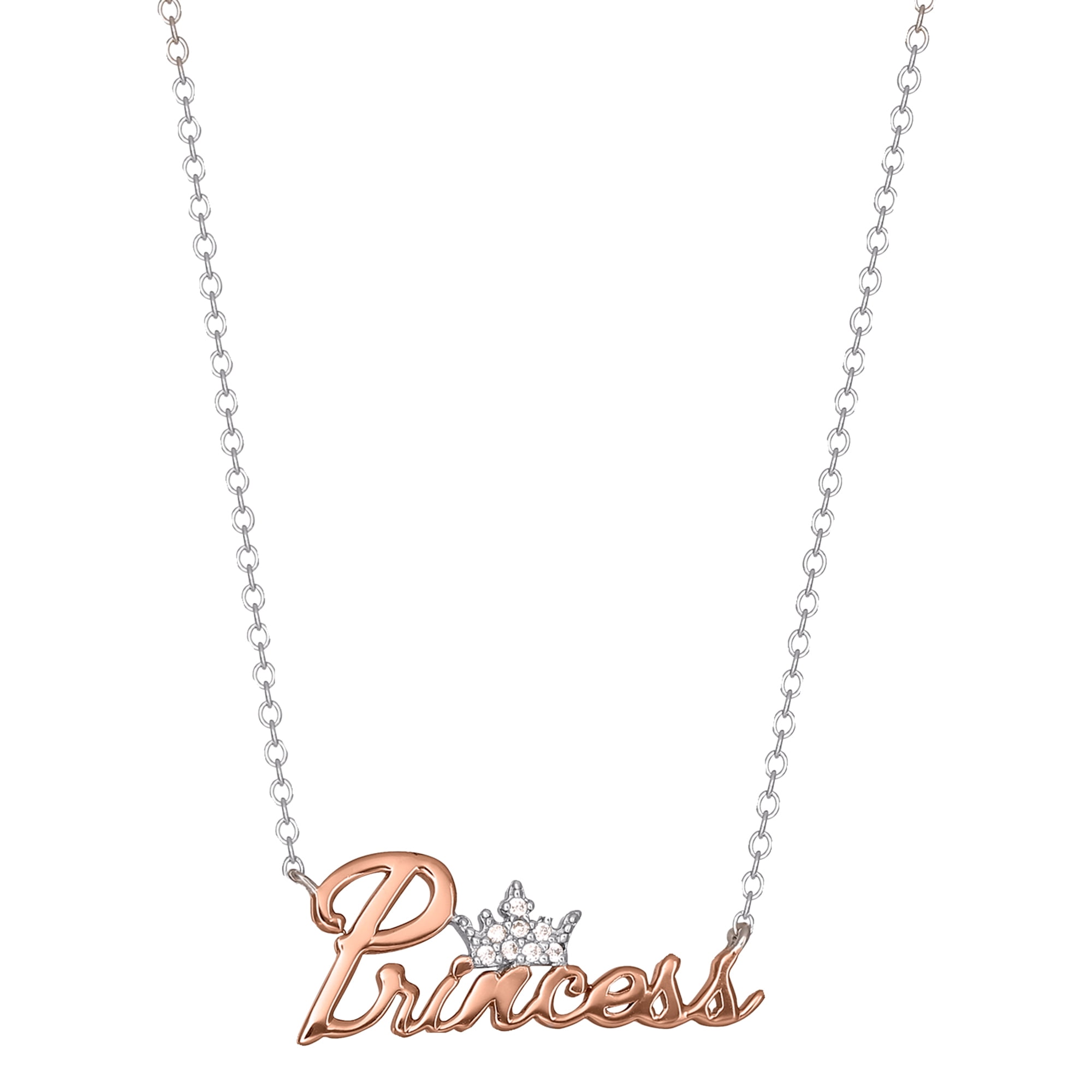 Disney Princess Women's CZ Pink Gold Plated Sterling Silver Princess ...