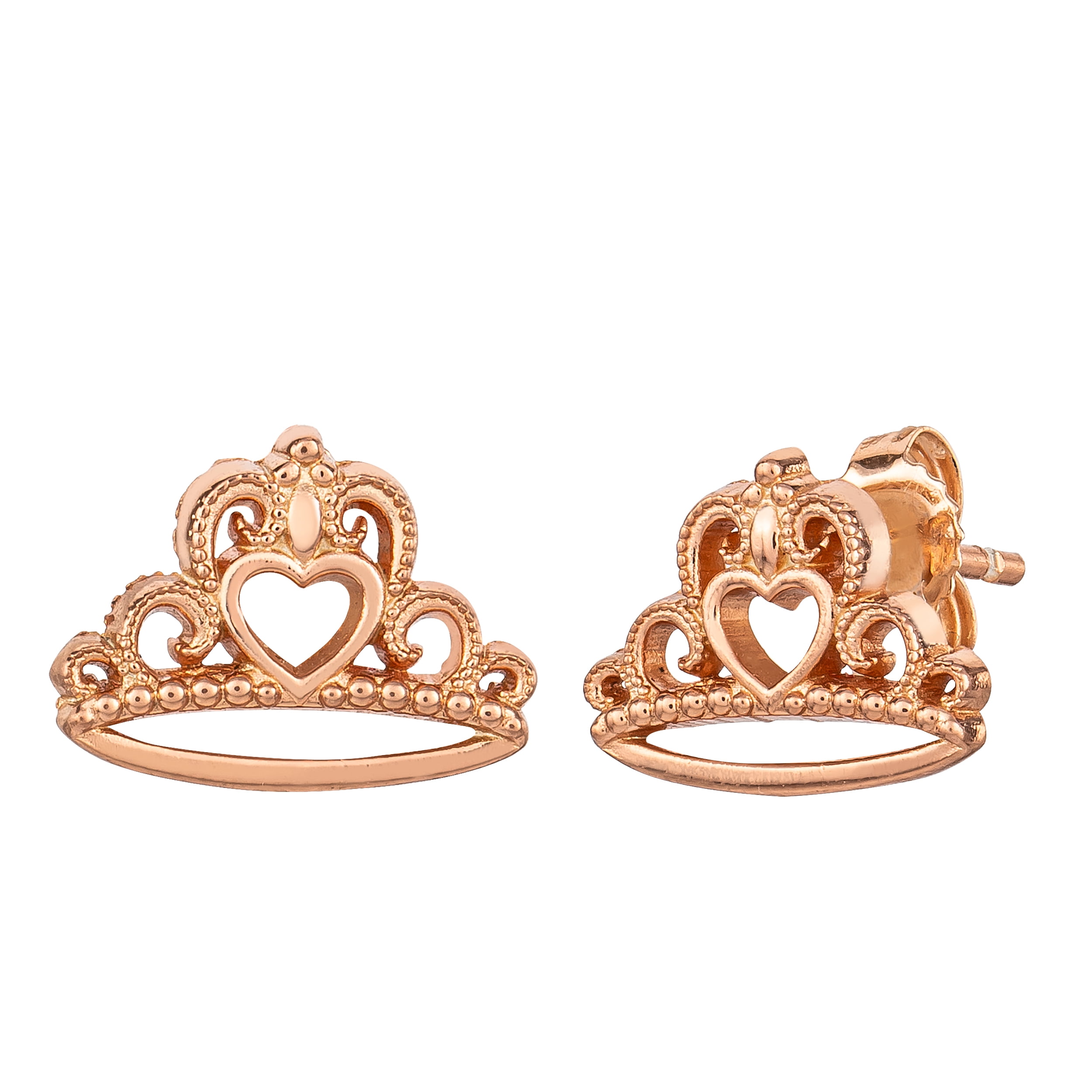 Disney Princess Women's Pink Gold Plated Sterling Silver Tiara Stud ...