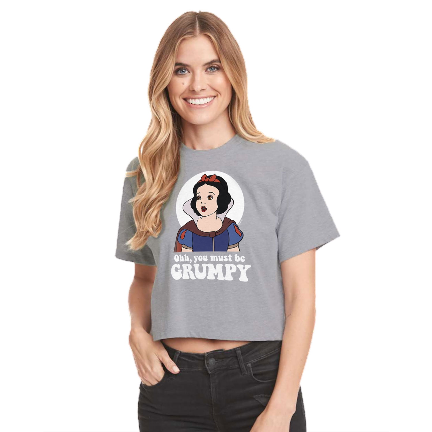 Disney Princess - You Must Be Grumpy - Juniors Cropped Cotton Blend T ...