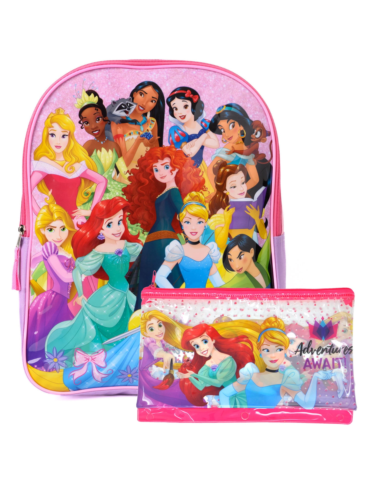 Disney Princesses Backpack 15" & 3-Ring Pencil Case Pouch School ...