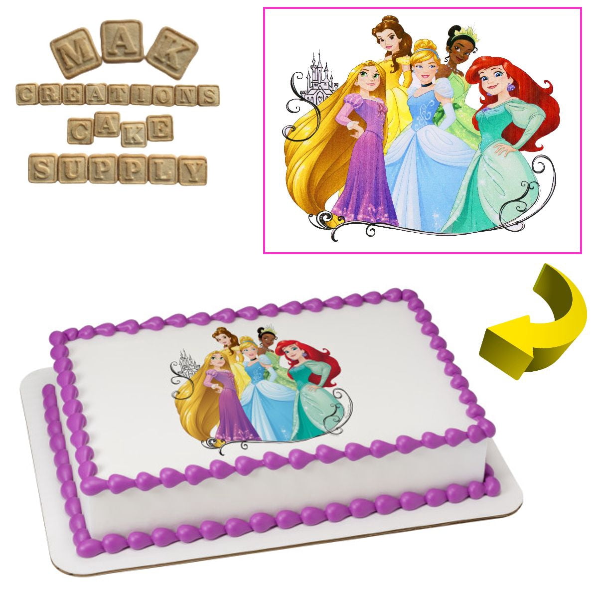 Disney Princesses Edible 1/4 Sheet Cake topper - Can also be used on a ...