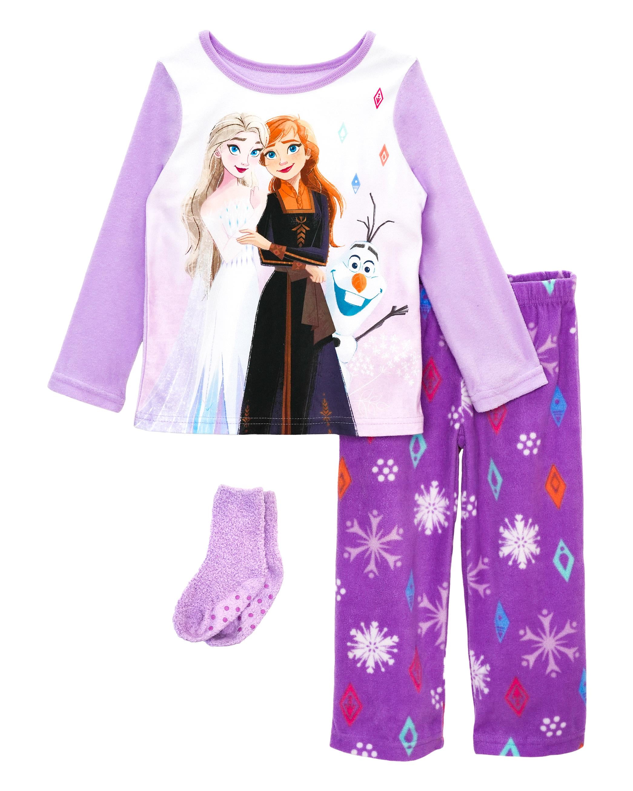 Disney Frozen Girls 3-Piece Pajama Set with Socks, Elsa Princess ...