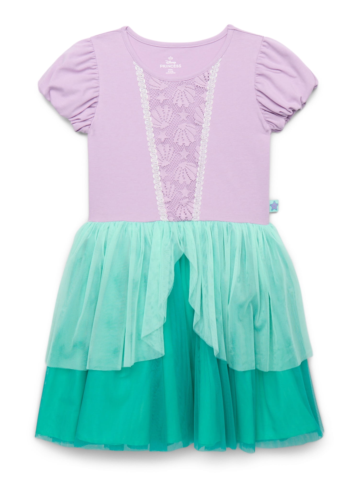 Disney Princesses Girls Little Mermaid Cosplay Dress with Puff Sleeves ...