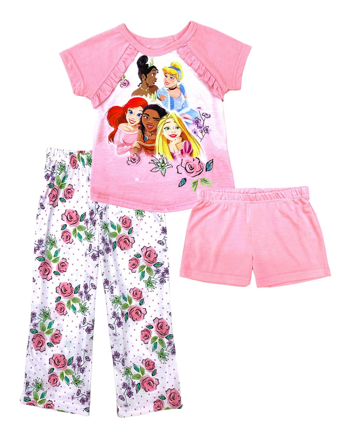 Disney Princesses Girls Pajama Set, 3 Piece Sleepwear, Floral Print ...
