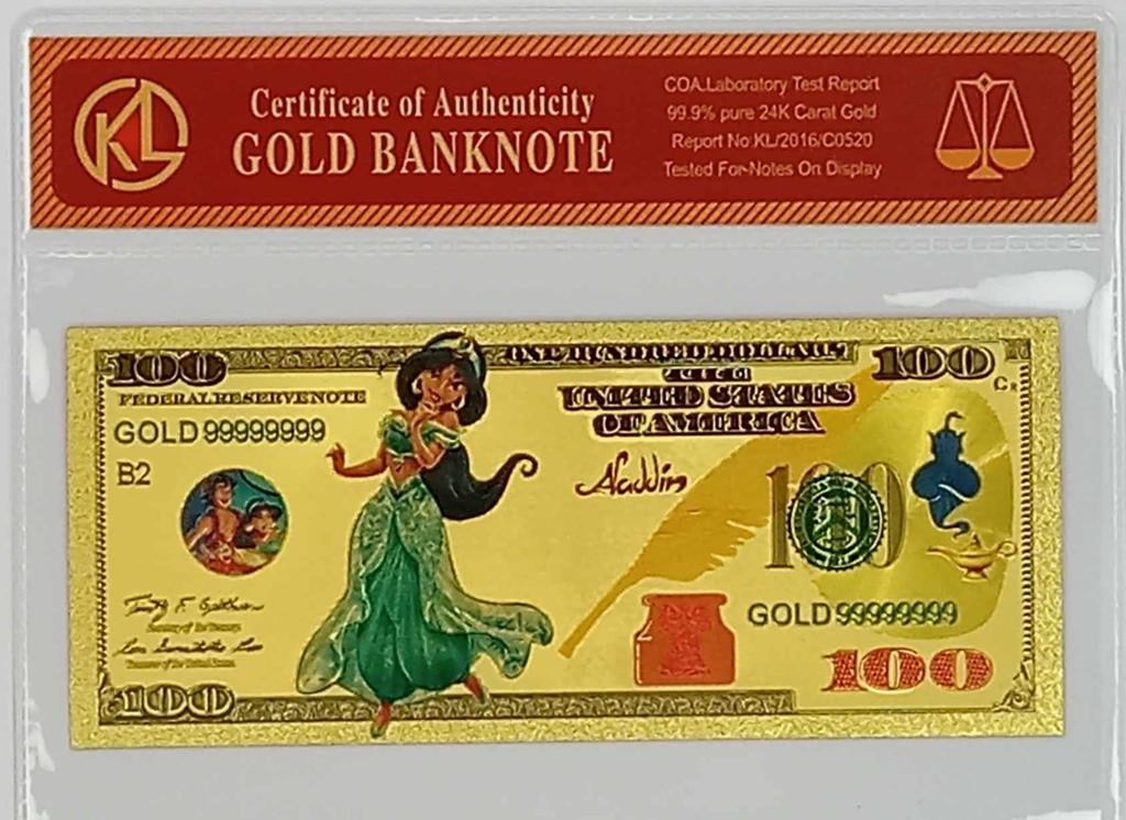 Disney Princesses Jasmine24K Gold Foil Banknote Collectible - Walmart.com