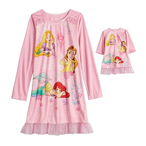 Disney Princesses Look at Me Shine Nightgown with Doll Gown, Size 8 ...